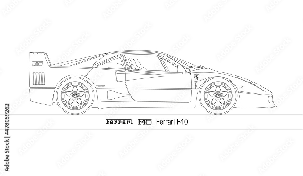 Ferrari F40 vintage super car, italian design, vector illustration ...