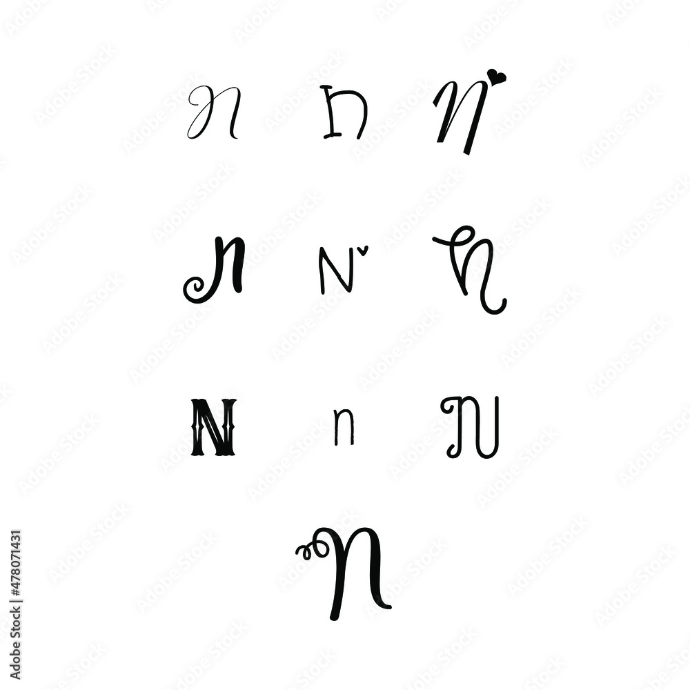 Alphabet Hand lettering drawing set of 10 cute Alphabets N. Decorative ...