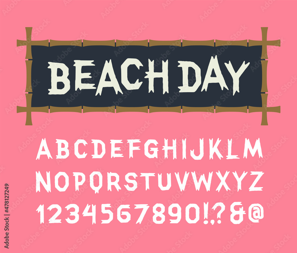 Beach day playful summer alphabet. Beach shack party festive typeface ...