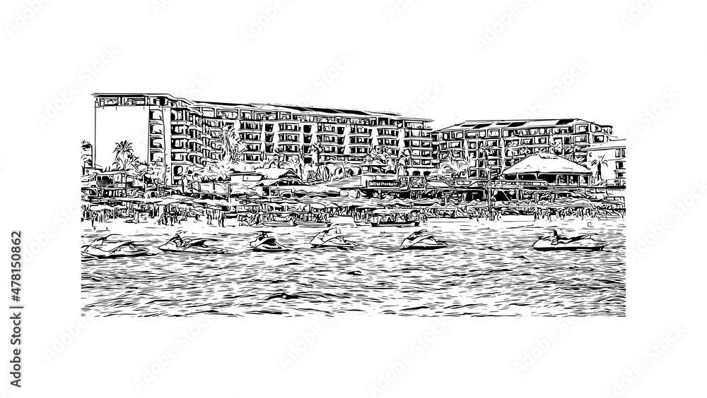 Building view with landmark of Cabo San Lucas is the city in Mexico ...