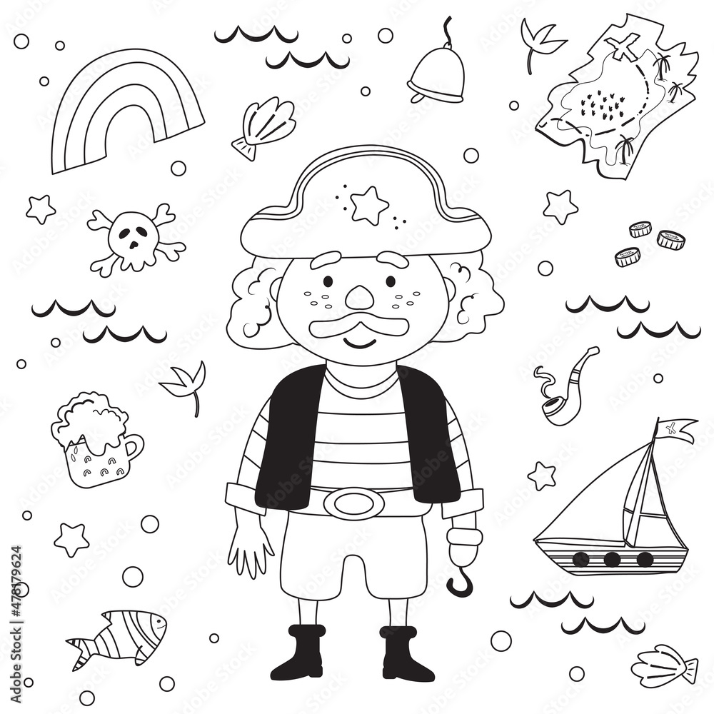 Bundle Set Pirate, Nautical Style. Adventure, Treasure Map, Smoking ...