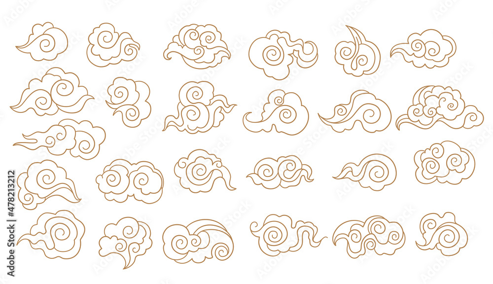 Cartoon chinese clouds. Asian style tattoo in shape cloud, oriental ...