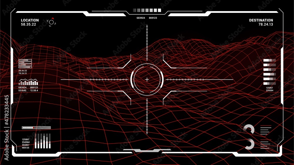 Vector de Stock HUD futuristic monitor screen interface of target aim control vector design. Vr ...
