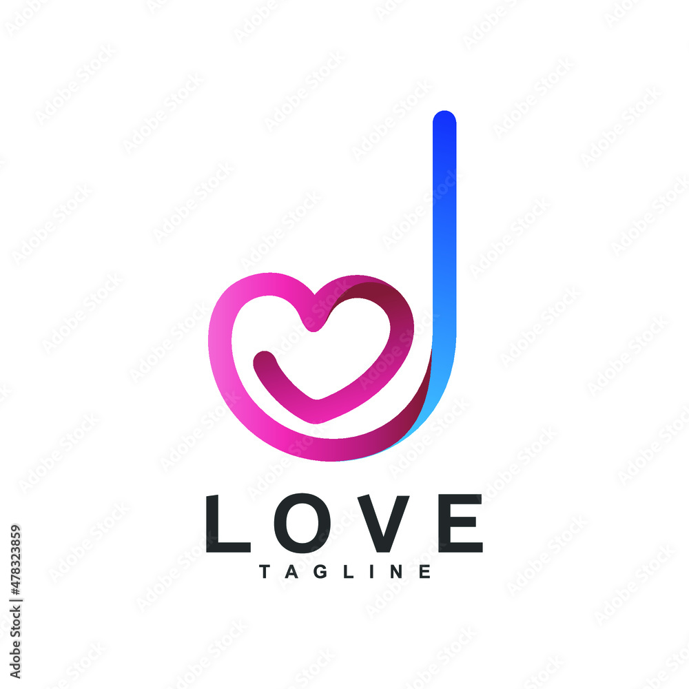 Letter j love logo design Stock Vector | Adobe Stock