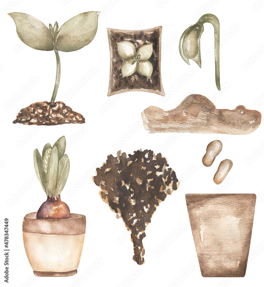 Gardening Clipart, Watercolor vintage Planting time Diy clip art ...