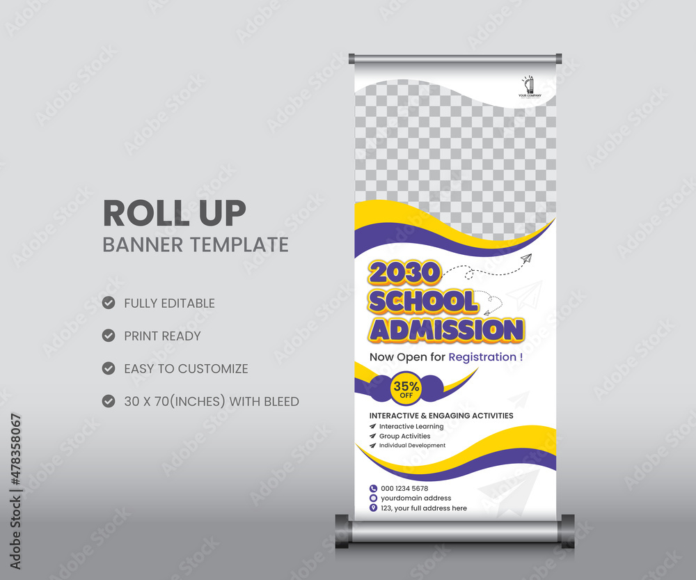School admission roll up banner template. X banner design for school ...