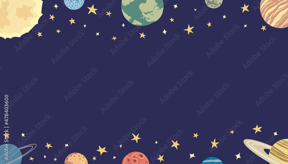 Cute planets frame. Vector solar system background illustration. Stock ...