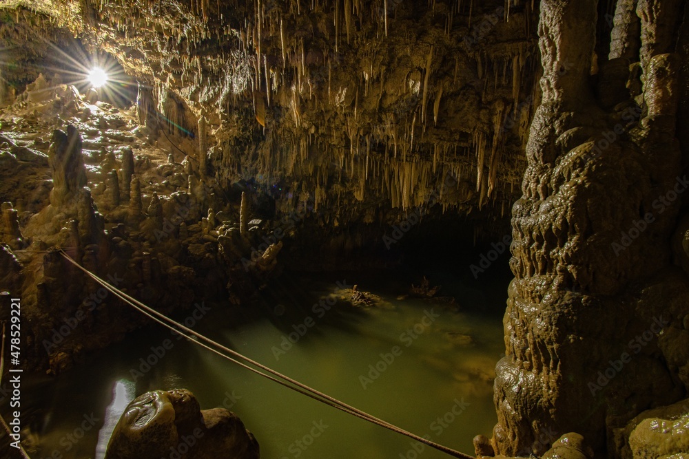 Cave stalactites, stalagmites, and other formations at King Marcos ...