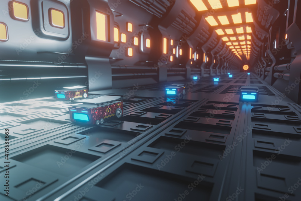 Modern futuristic Neon Light Glowing Sci Fi space station. realistic ...