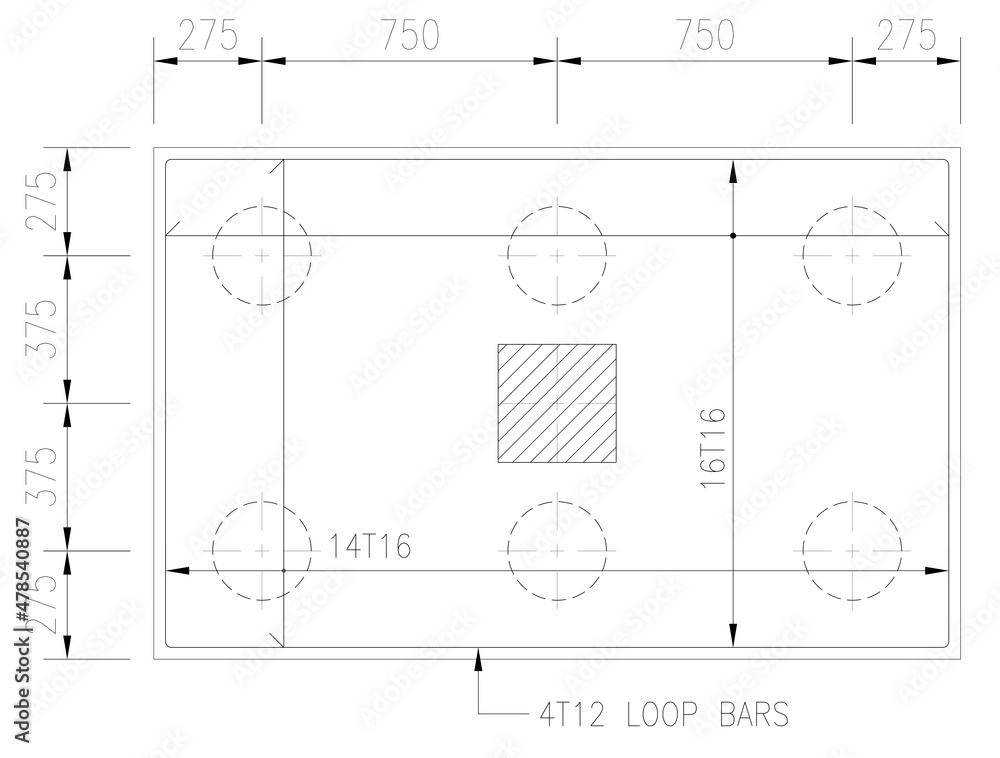 Plan and sections of pile cap design drawing shown technical drawing ...