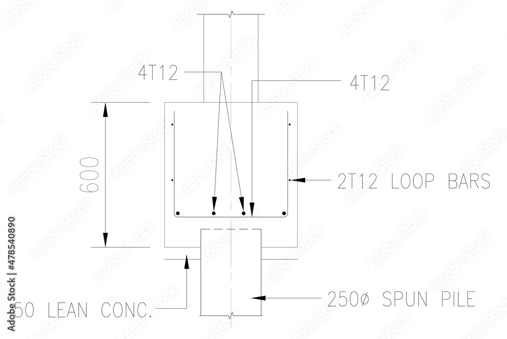 Plan and sections of pile cap design drawing shown technical drawing ...