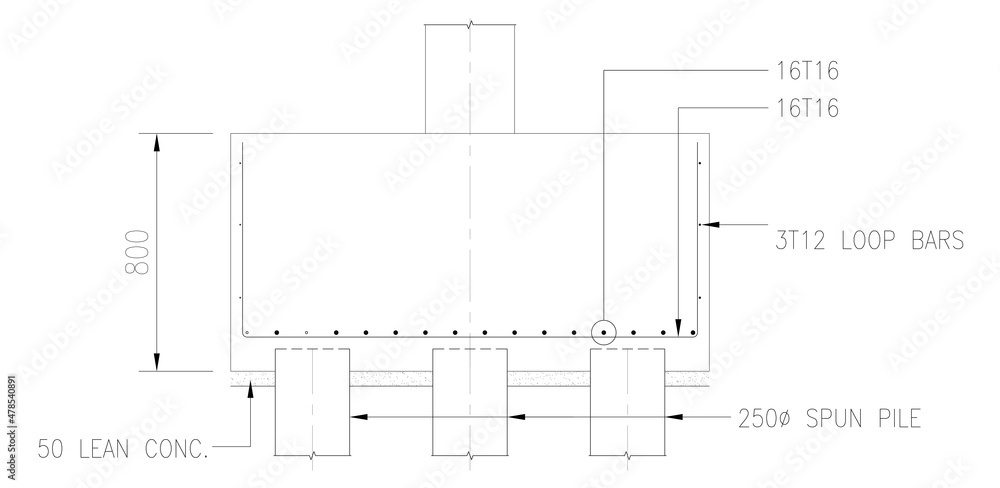 Plan and sections of pile cap design drawing shown technical drawing ...