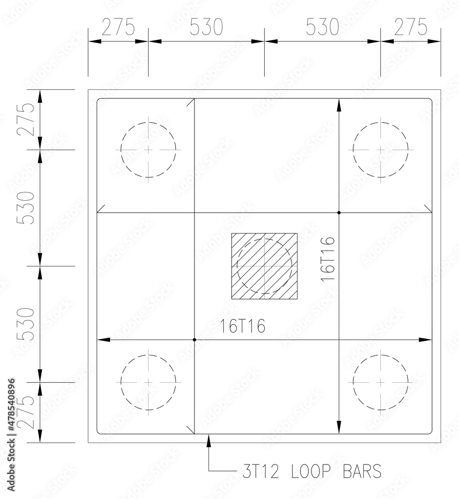 Plan and sections of pile cap design drawing shown technical drawing ...