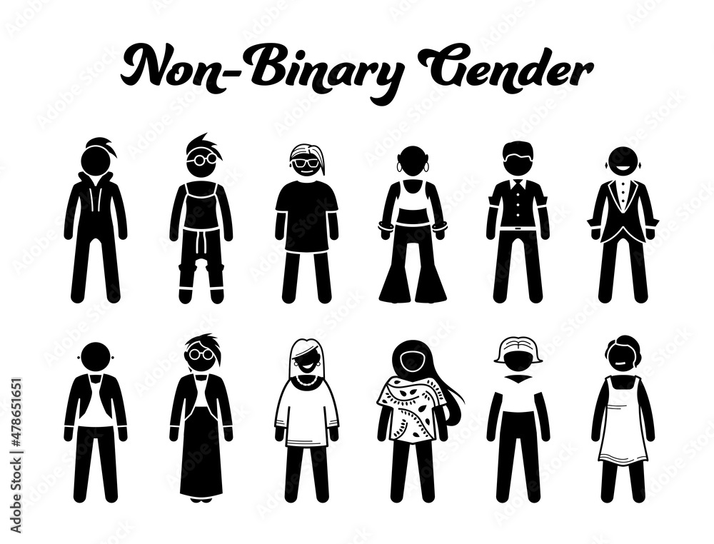 Nonbinary or non-binary gender character icon designs. Vector ...