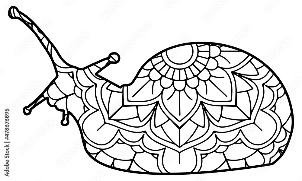 snail mandala design for coloring page print Stock Vector | Adobe Stock