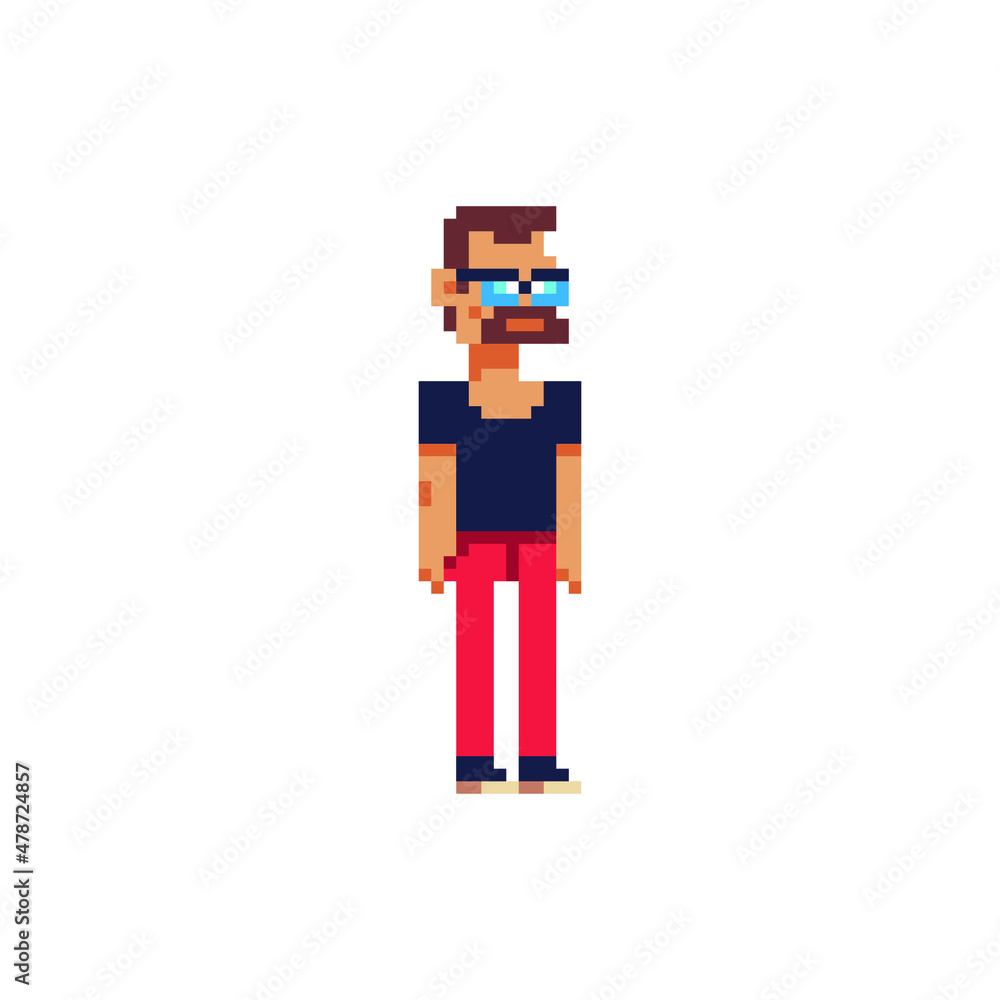 Stock-Vektorgrafik „Man with a beard and glasses character. Pixel art ...