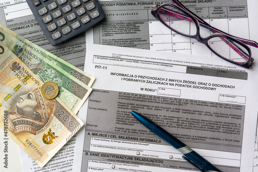 Income polish tax form PIT-11 for individual tax return. In English ...