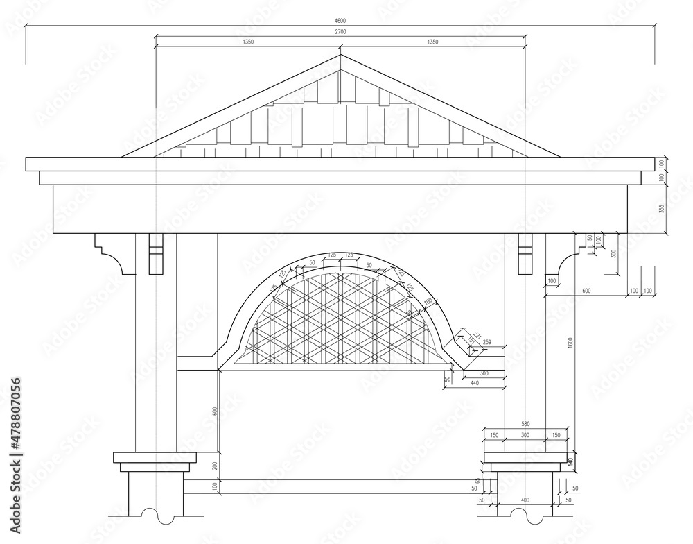 CAD generated 2D black and white architectural detail drawing. Drawings ...