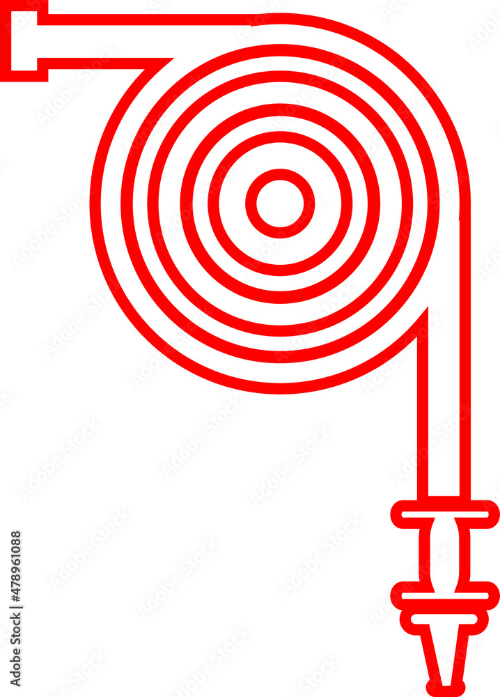Fire hose reel icon. White sign on the red background. Graphic ...