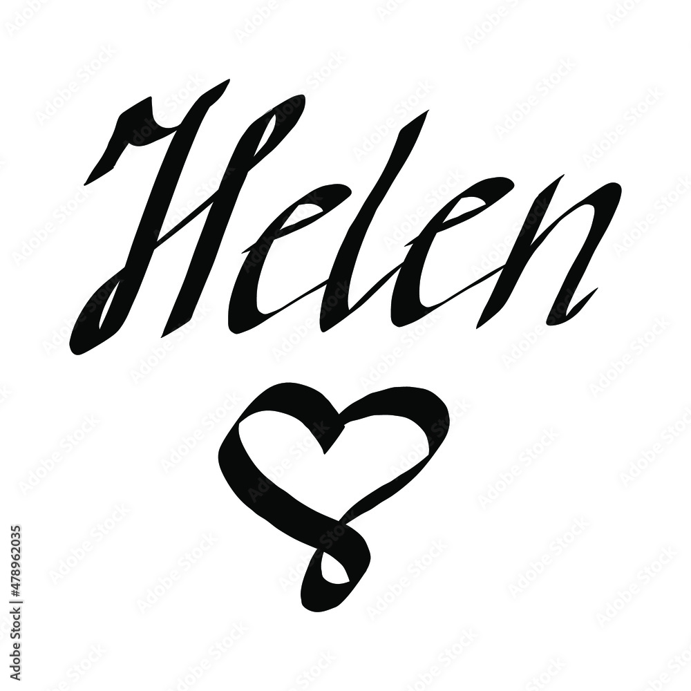 Helen Cursive Calligraphy black Color Text On White Background. Vector ...