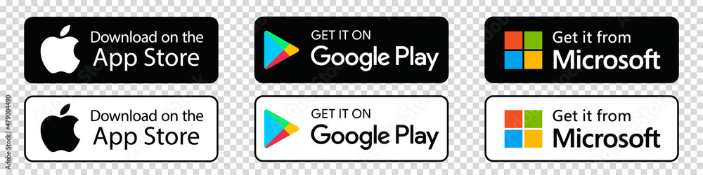 Buttons For Apple App Store, Google Play Store And Microsoft Store ...