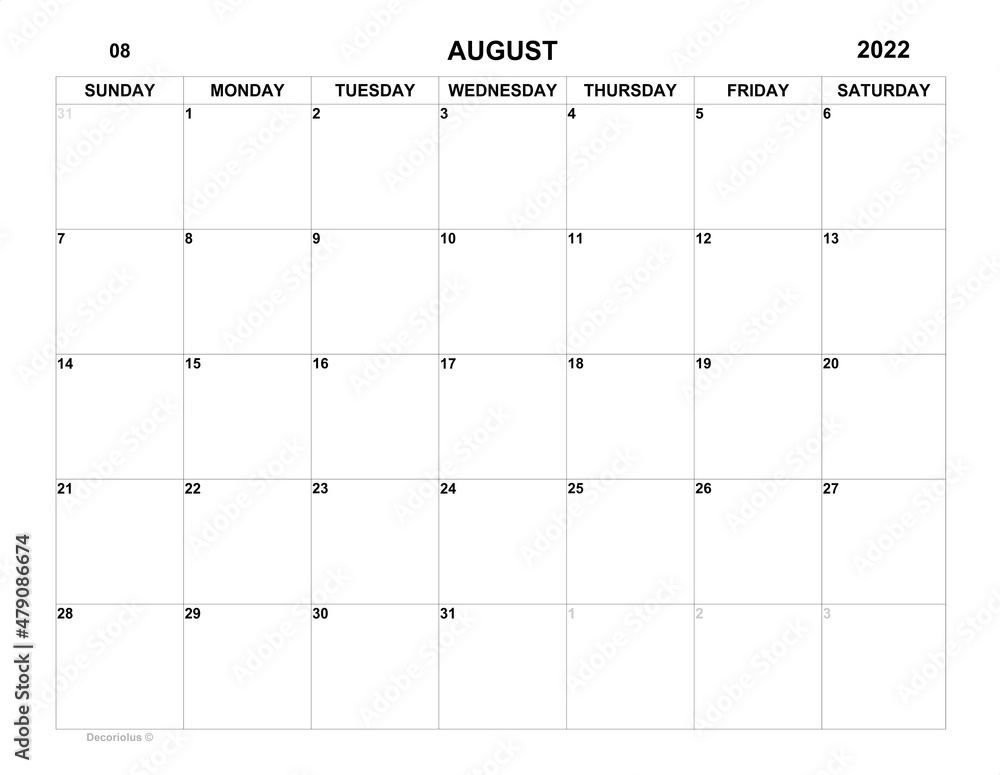 Planner for august 2022. Schedule for month. Monthly calendar ...