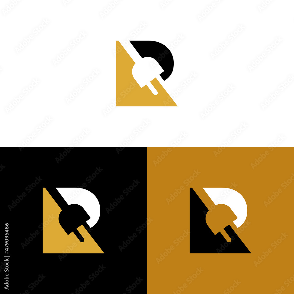 Letter r with plug electric logo design inspiration の Stock ベクター ...