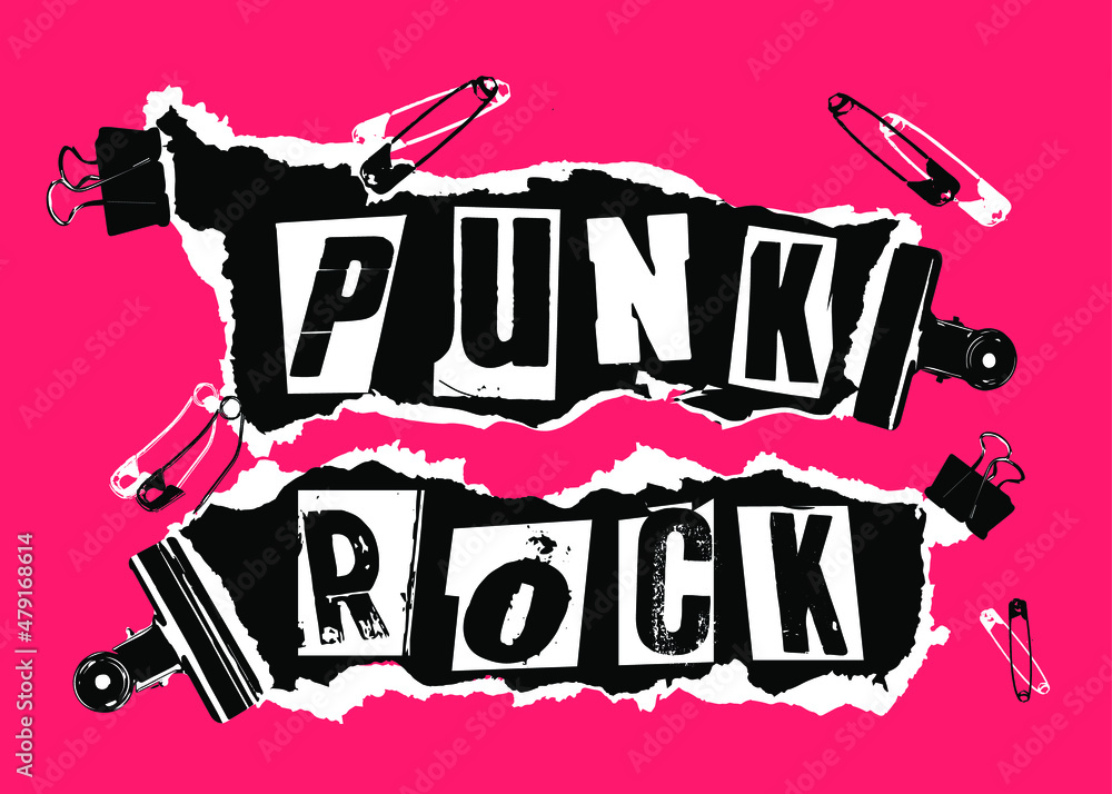 Punk Rock. Lettering font study in the style of punk aesthetic on pink ...