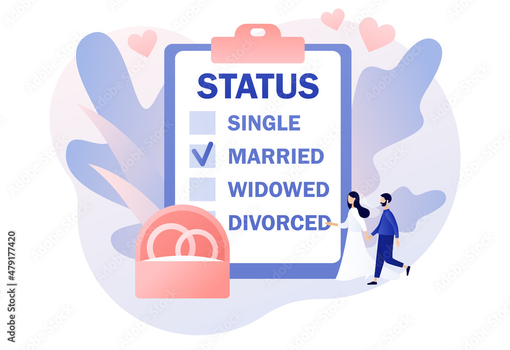Marital status of couple. Legal status change. Checkbox list with ...