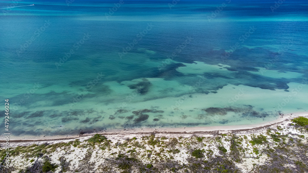 Aerial view of Isla De Pasion aka Passion Island captured by drone over ...