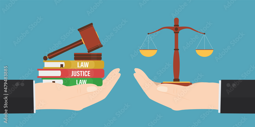 Law and justice, concept. Horizontal banner. Big hands of lawyer or ...