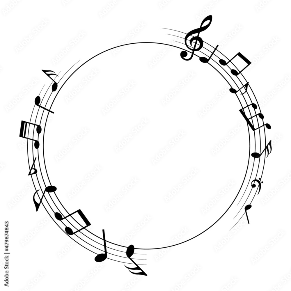 Music notes background, round musical frame, vector illustration. Stock ...