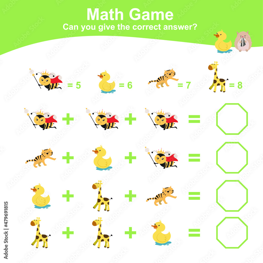 Animal theme Math Game for Preschool. Educational printable math ...
