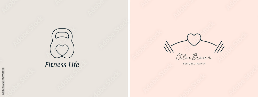 Fitness, Gym, workout and personal trainer logo. Trendy modern style ...