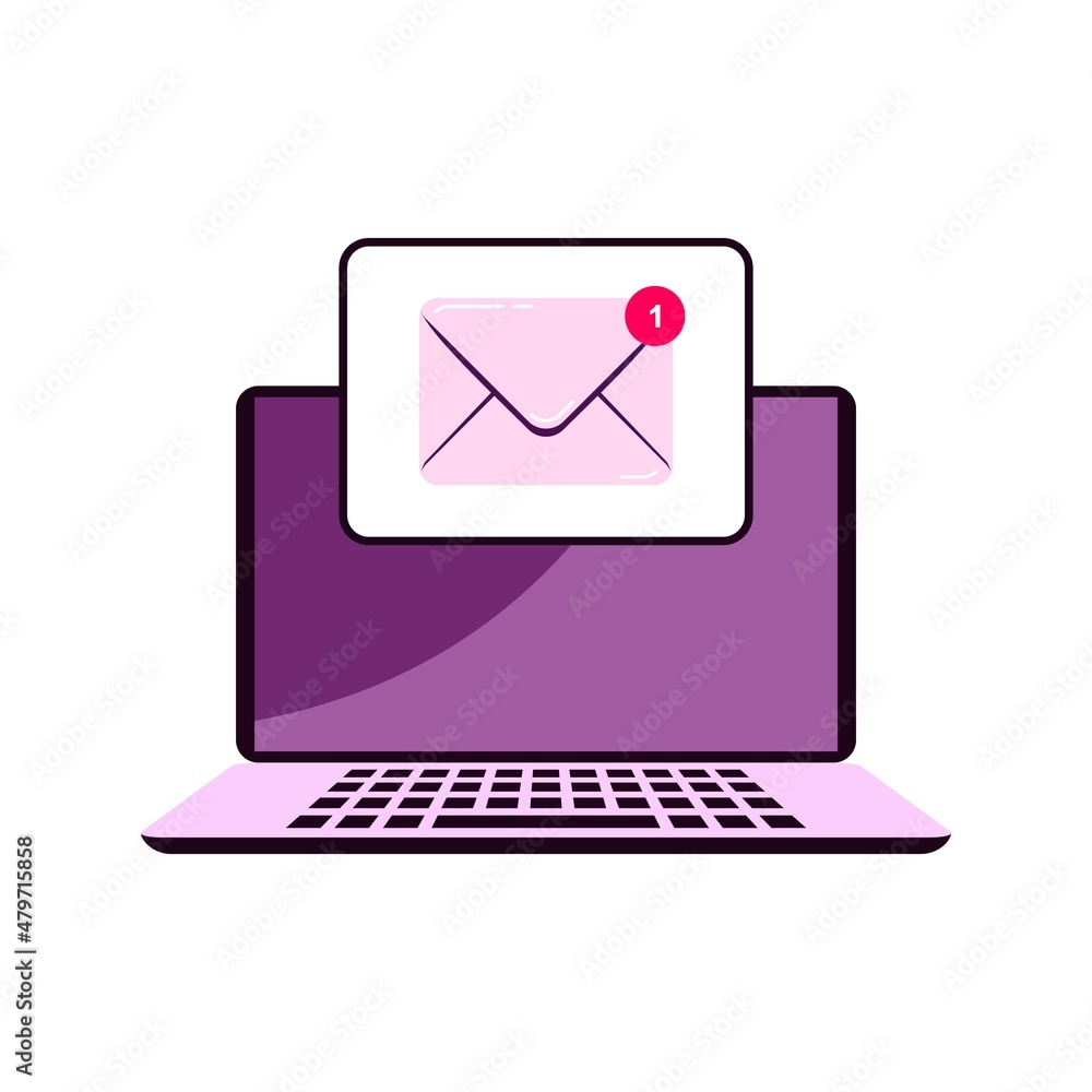 Laptop with notification. Mail service concept. Receive new E-mail ...