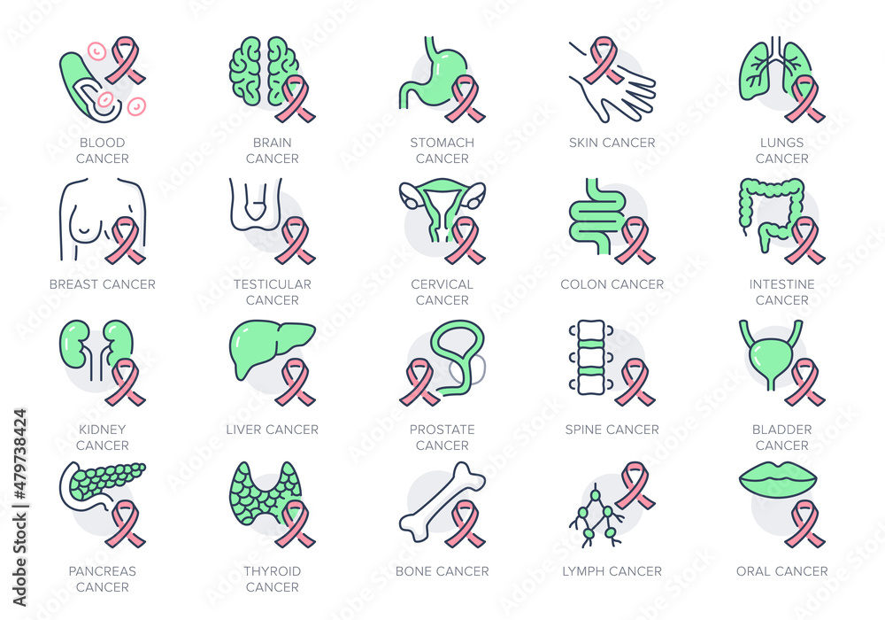 Cancer types line icons. Vector illustration include icon - breast ...