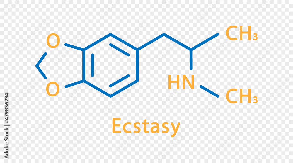 Ecstasy chemical formula. Ecstasy structural chemical formula isolated ...
