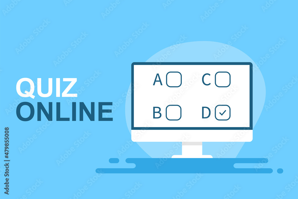Online quiz. Desktop PC with online quiz. Form checklist on screen ...