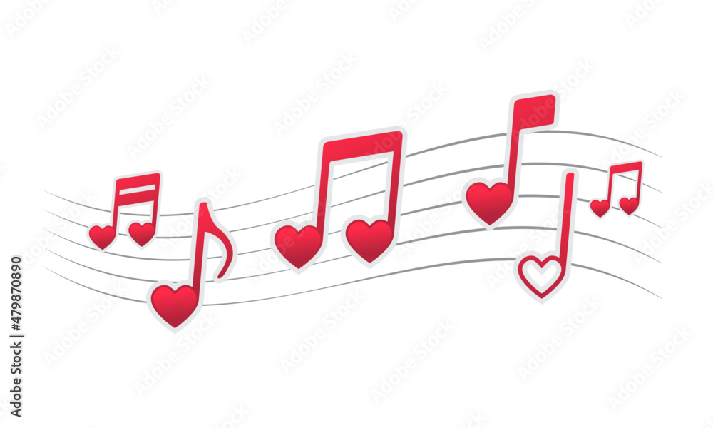 Symbols of music notes with heart shapes Stock Vector | Adobe Stock