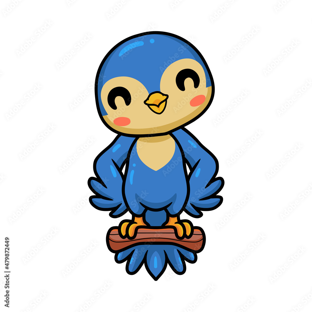 Cute little blue bird cartoon on tree Stock Vector | Adobe Stock