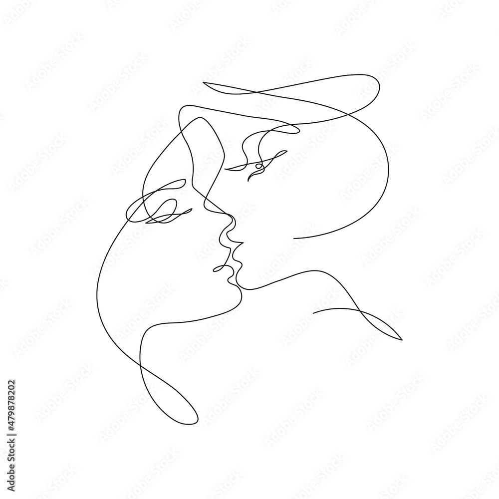 Continuous line art Lesbian girls are kissing. Homosexual couple ...