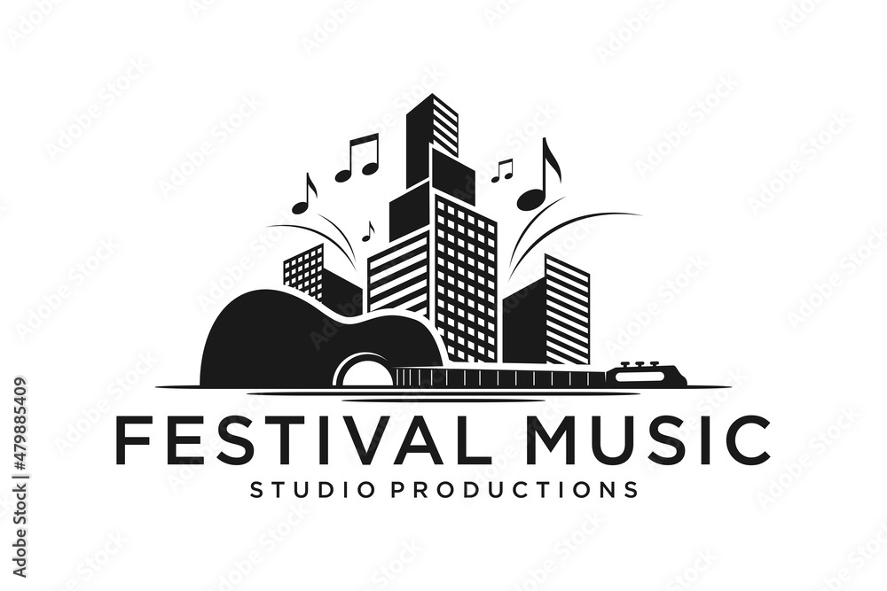 Music and City Skyline Logo design Stock Vector | Adobe Stock