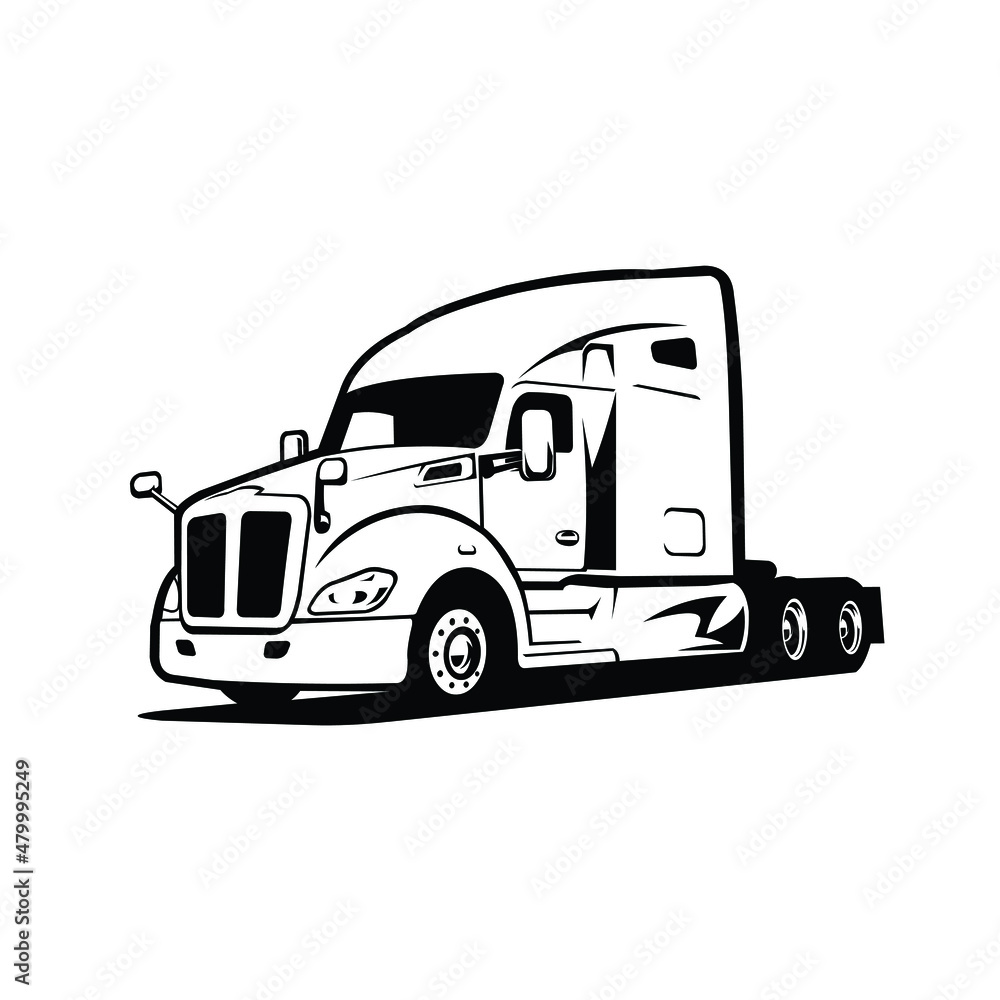 Semi Truck Freight 18 Wheeler Sleeper Vector Silhouette Illustration