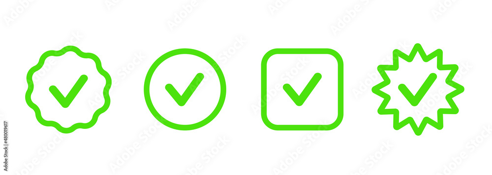 Green check mark. Set of green icons with check marks isolated on white ...