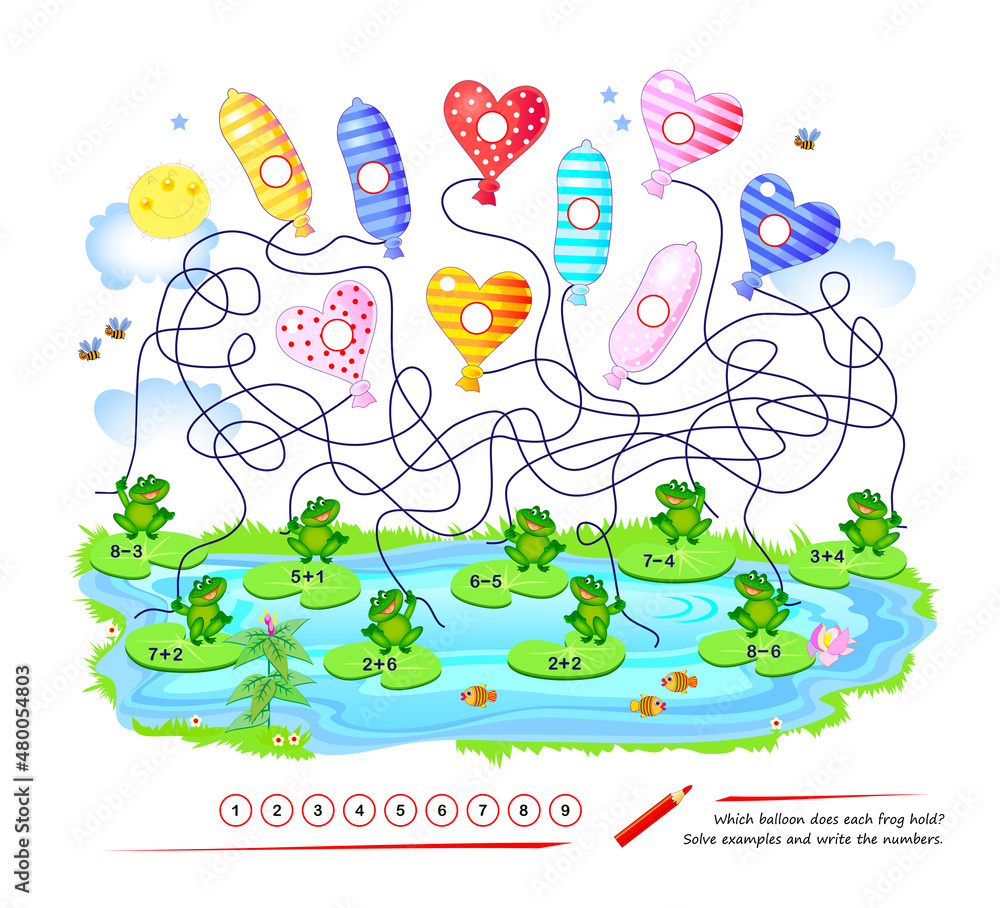 Mathematical exercise on addition and subtraction with maze for little ...