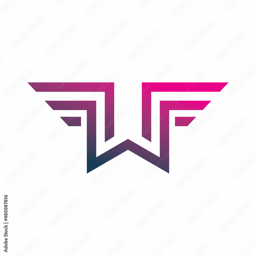 initial w letter wing color line logo design Stock Vector | Adobe Stock