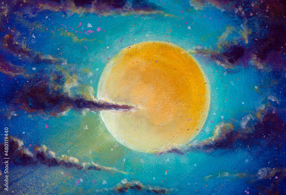 Painting mystic night starry sky space moon Fantasy monet fine art ...
