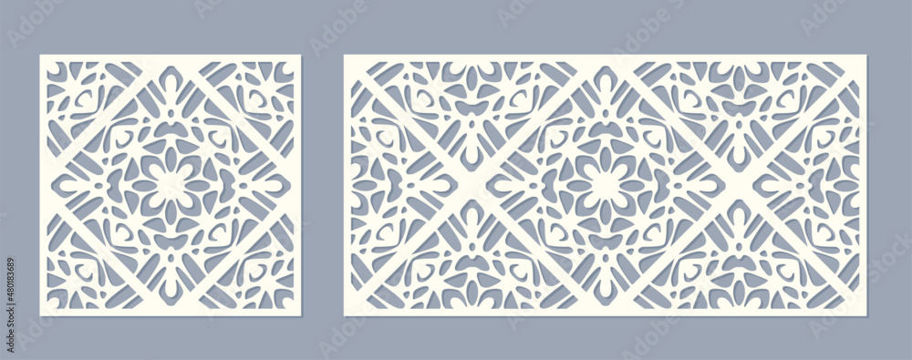 Vector Laser cut template panels set. Die cut Arabic pattern rectangle ...