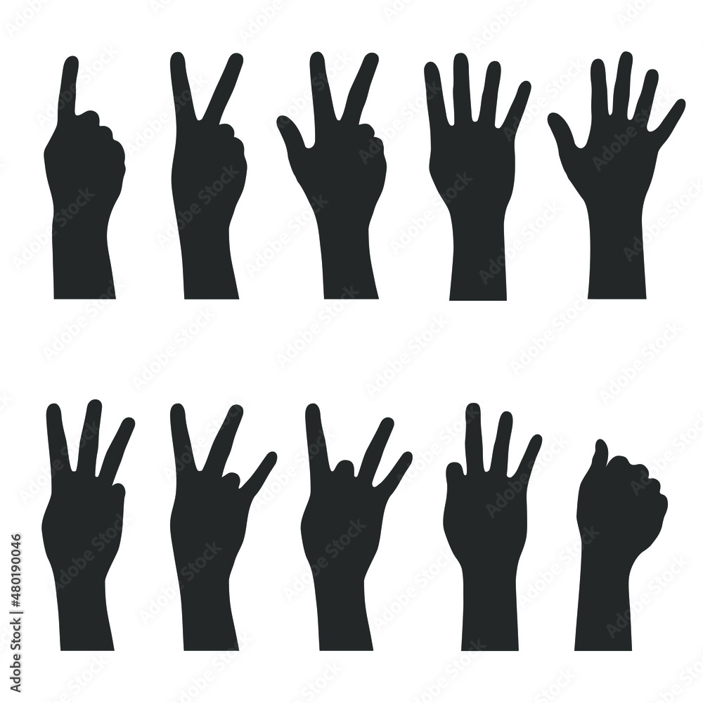 Image vectorielle Stock Hand gesture symbols set. Counting by bending fingers. Hands icons with ...