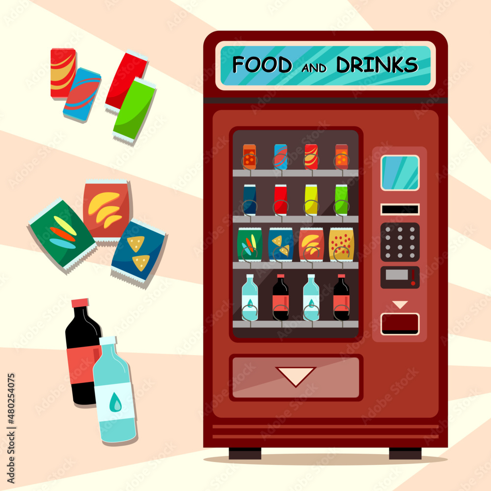 Vending machine with food. Vector flat cartoon illustration Stock ...